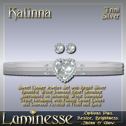 Second Life Marketplace - KALINNA Trini Choker & Earrings Set OP - White Diamond Silver